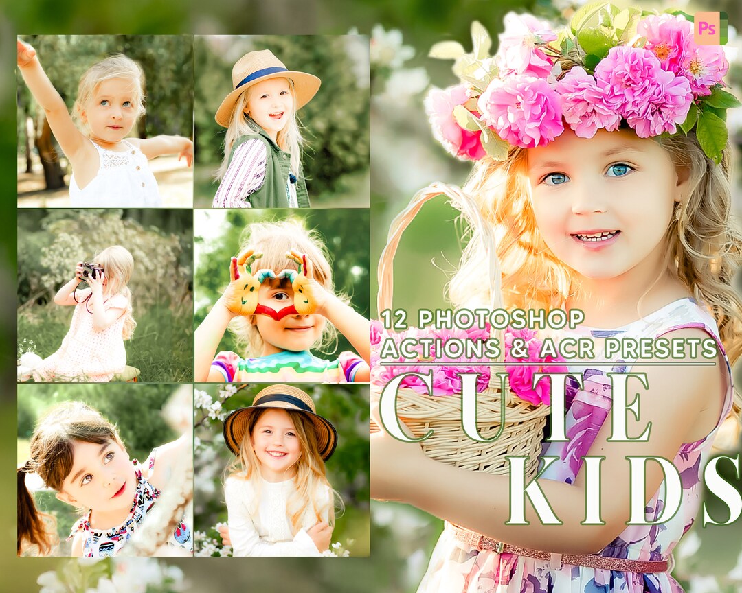12 Photoshop Actions, Cute Kids Ps Action, Bright ACR Preset, Children ...