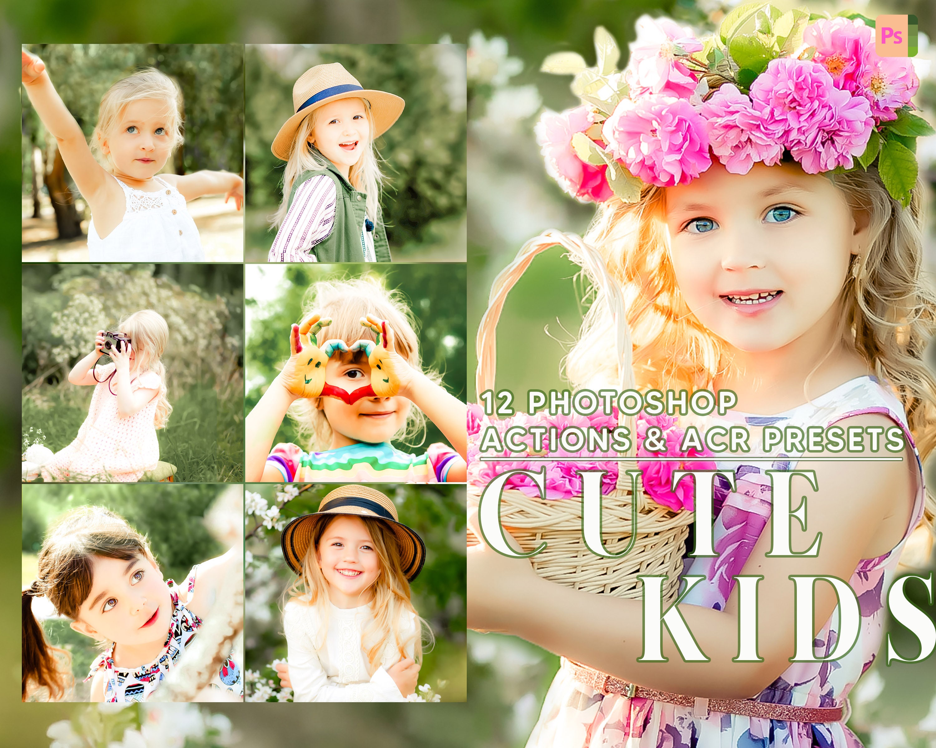 12 Photoshop Actions, Cute Kids Ps Action, Bright ACR Preset, Children ...