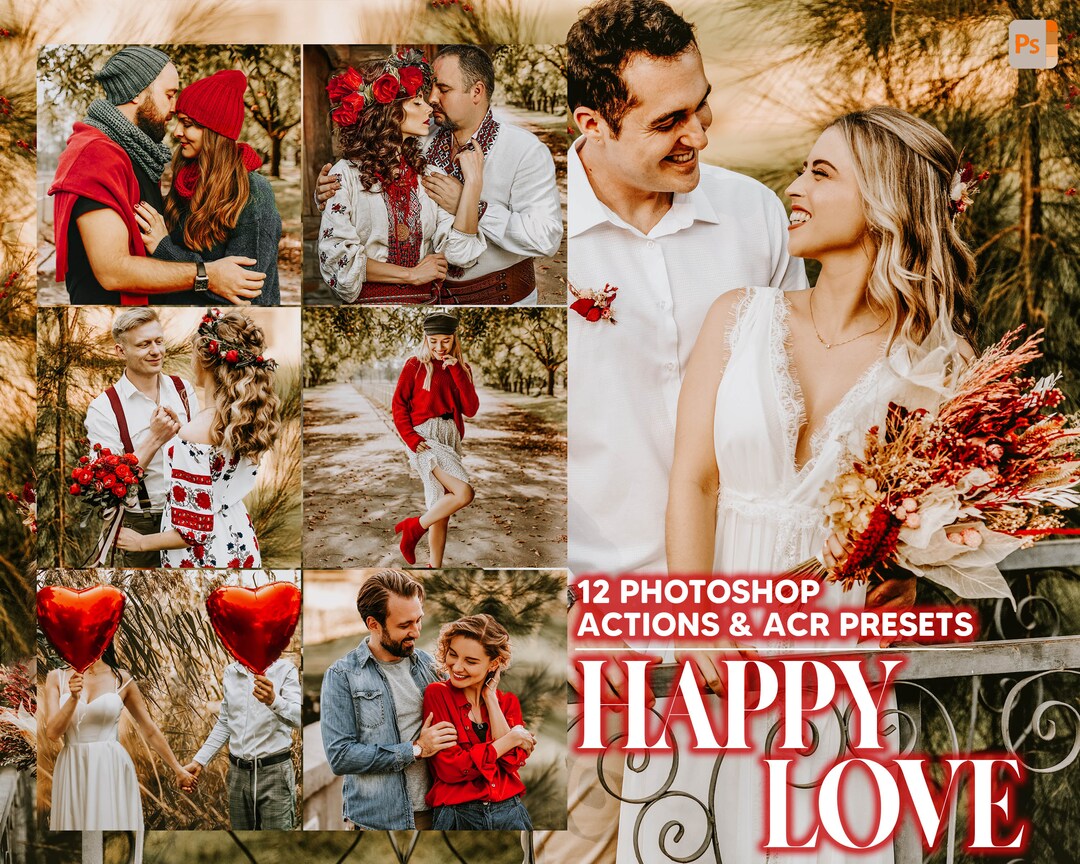 12 Photoshop Actions, Happy Love Ps Action, Romance ACR Preset, Bright ...