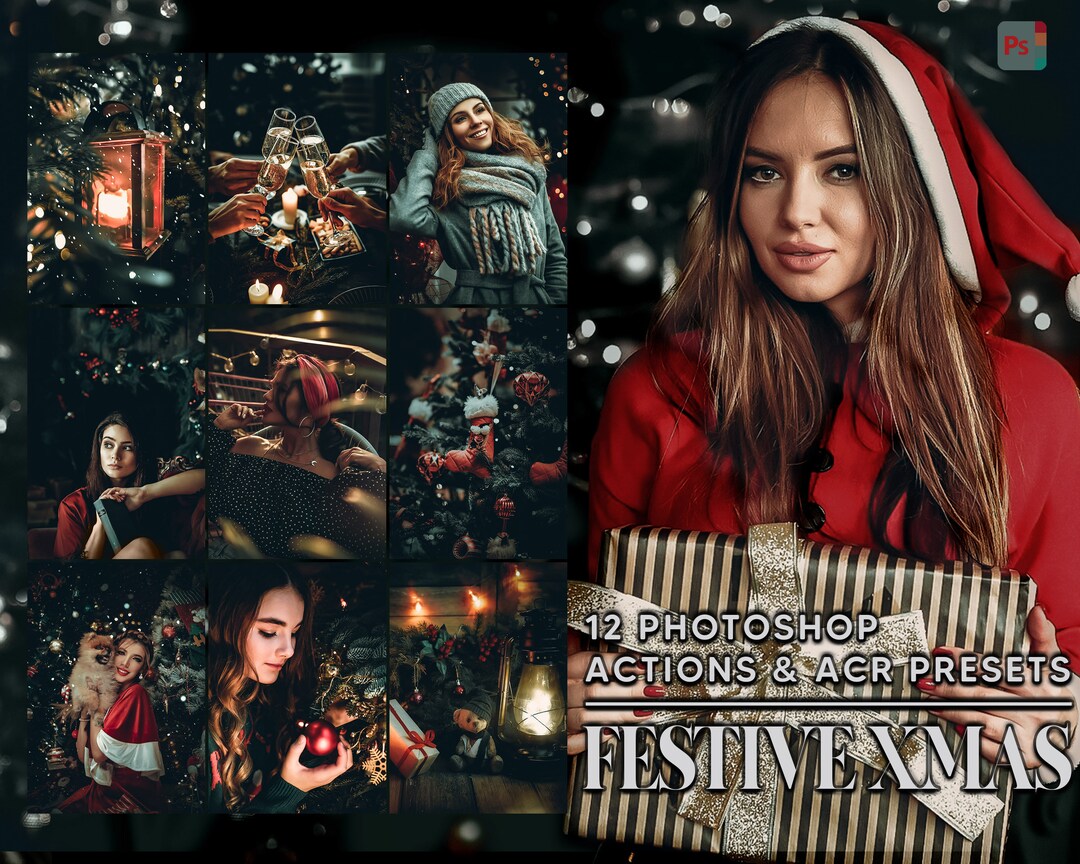 12 Photoshop Actions, Festive Xmas Ps Action, Christmas ACR Preset ...