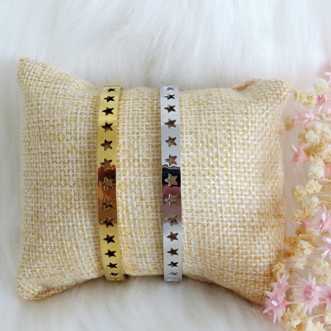 Star Bangle Bracelet, Gold Star Bangle, Silver Start Bangle, Stainless ...