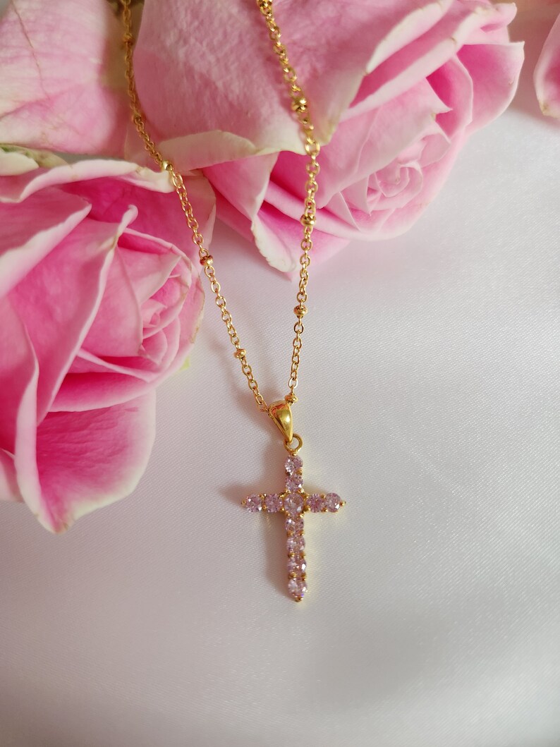 Pink Cross Pendant Stainless Steel, 18k Gold Plated Pink Cross, Pink ...