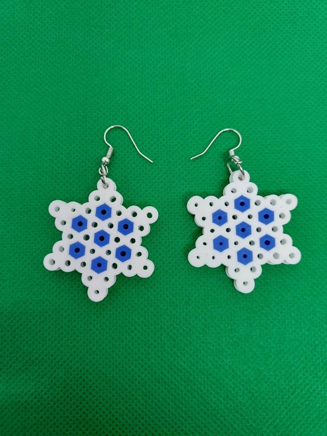 Snowflake Christmas Winter Perler Bead Dangle Earrings | Holiday Gift ...