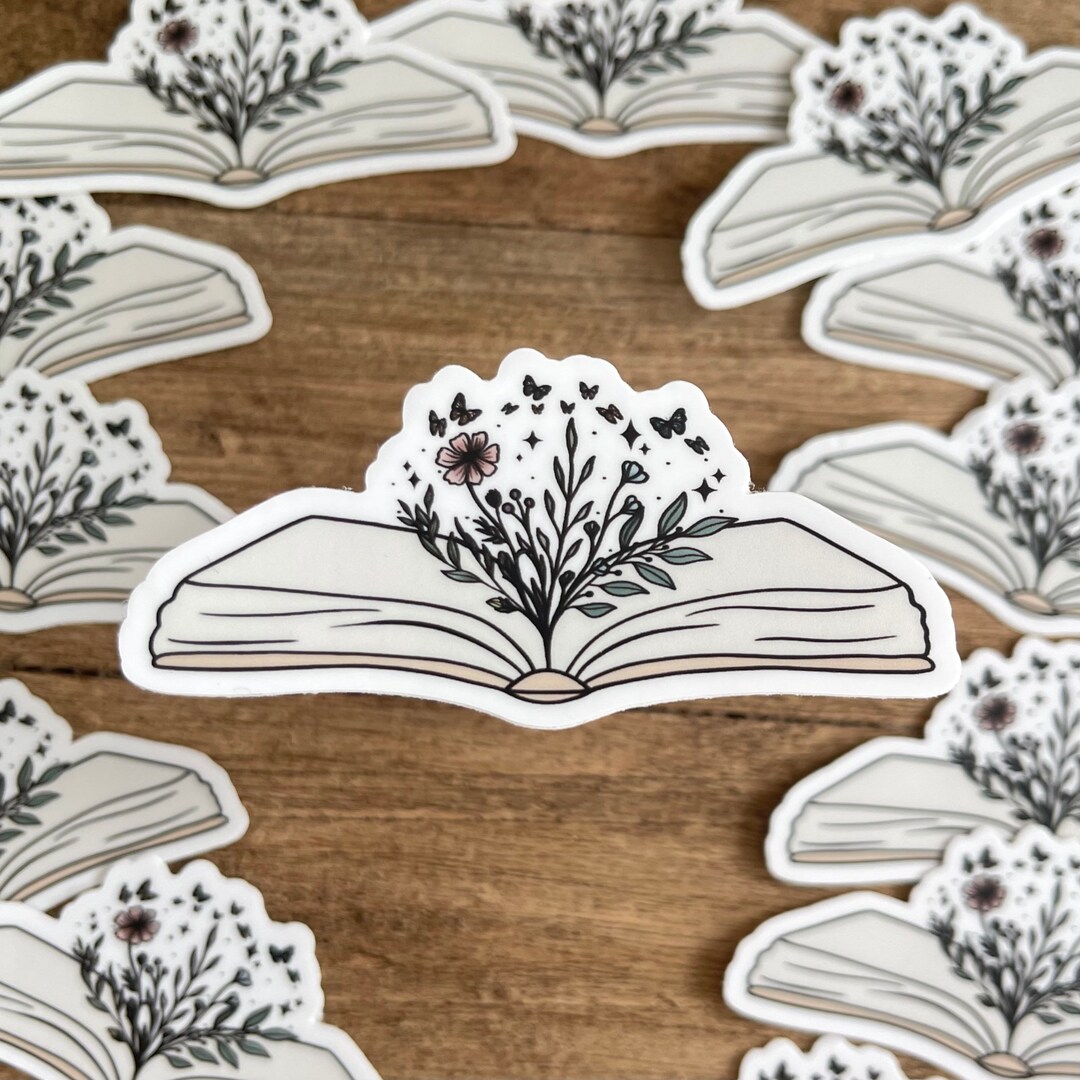 Flower Book Sticker Bookish Sticker Floral Book Sticker - Etsy