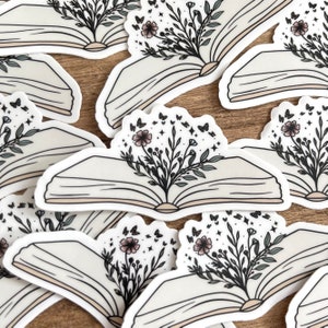 Flower Book Sticker Bookish Sticker Floral Book Sticker - Etsy