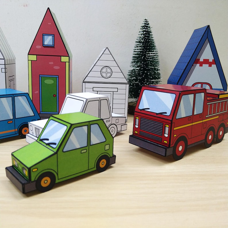 10 Designs Print and Cut Papercraft Vehicle Templates Black & White ...