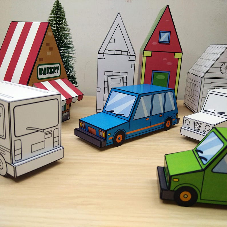 10 Designs Print and Cut Papercraft Vehicle Templates Black & White ...