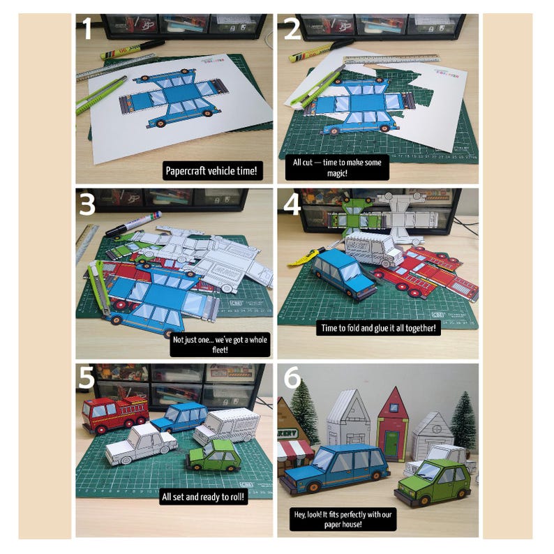 10 Designs Print and Cut Papercraft Vehicle Templates Black & White ...