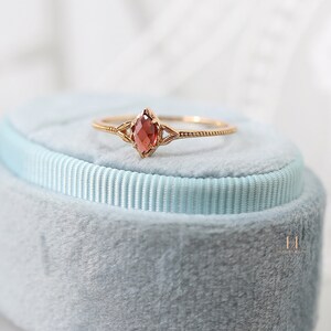 10K Gold, Natural Garnet, Marquise Shape, Rose Cut, Vintage Ring ...