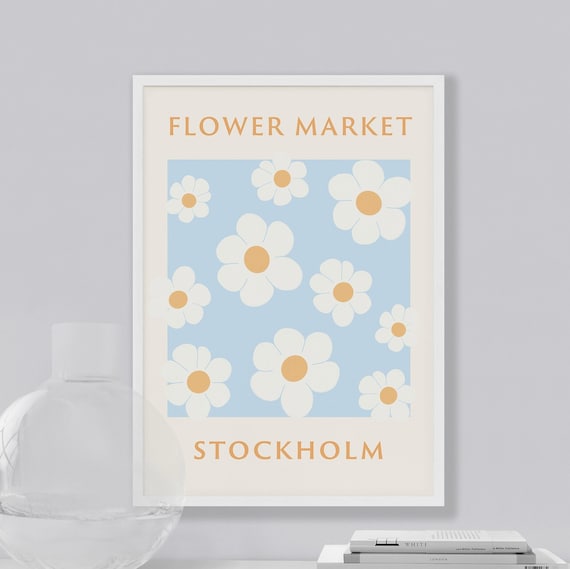 Stockholm Blue Flower Market Art Print Danish Pastel Wall - Etsy