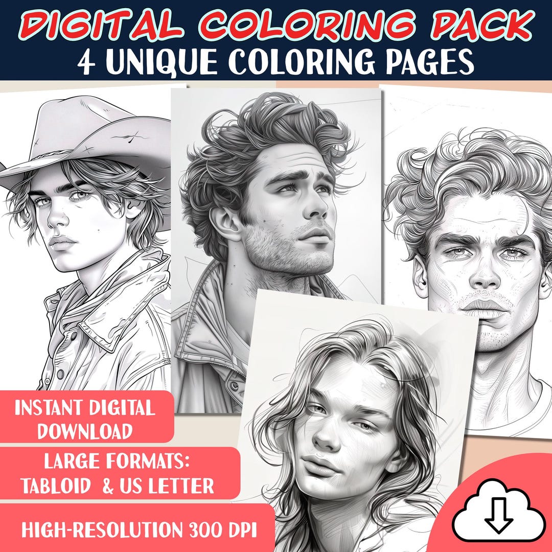 Striking Countenance - Premium Coloring Page | Printable Handsome Males Colouring Pages ...