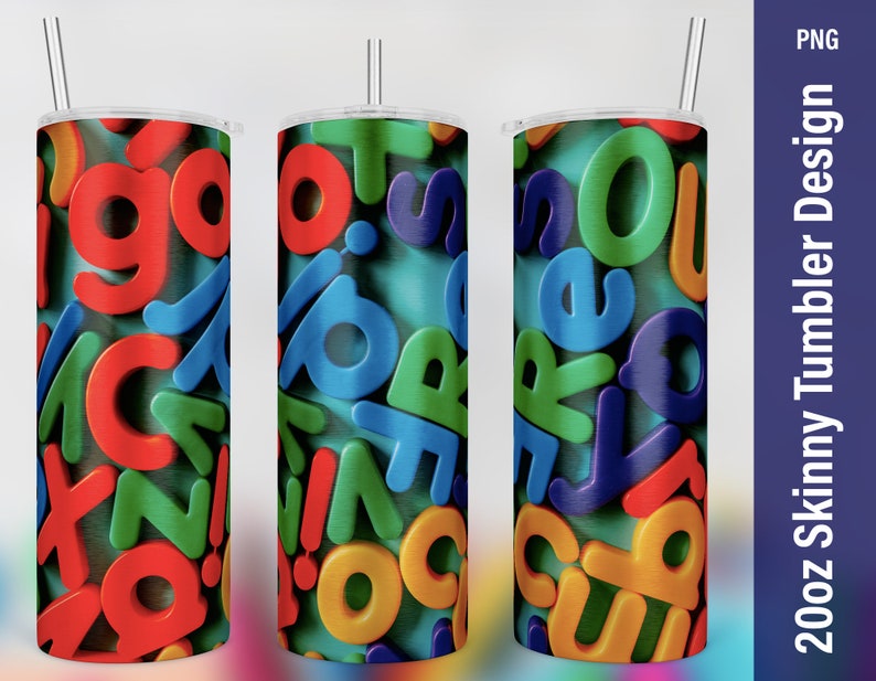 Colorido alfabeto Letras Tumbler Design 20oz Skinny Straight - Etsy España