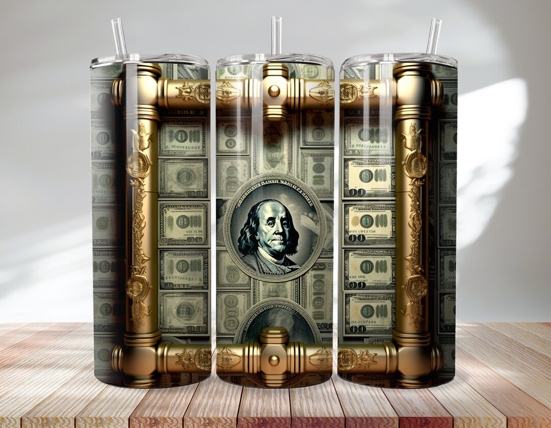 Wealthy Vault Cash Money Behind Gold Bars Tumbler Wrap 20oz Skinny ...