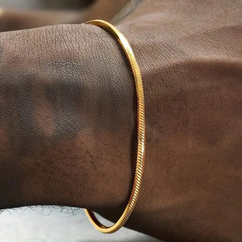 18K Gold Plated Snake Chain Bracelet for Men - Minimalist, Durable ...