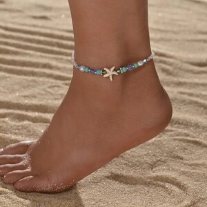 Ocean Chic: Blue Beads & Starfish Anklet – Perfect Summer Foot Jewelry ...