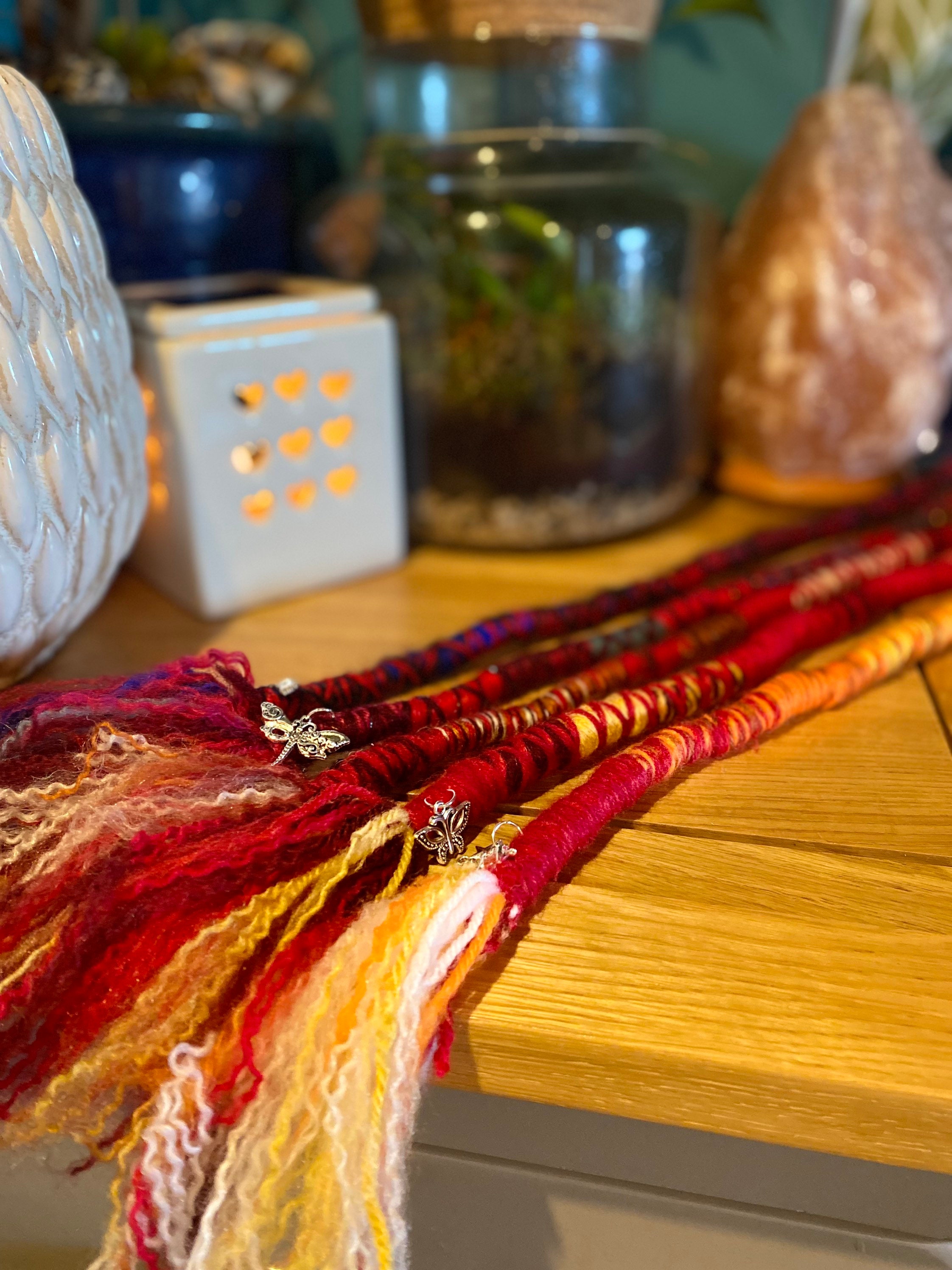 Red Dreadlock Wraps Hair Wrap Extension One Single Ended Wrap Charms 5 ...