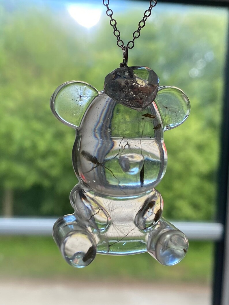 Wish Bear Resin Teddy Bear Necklace Real Dandelions - Etsy