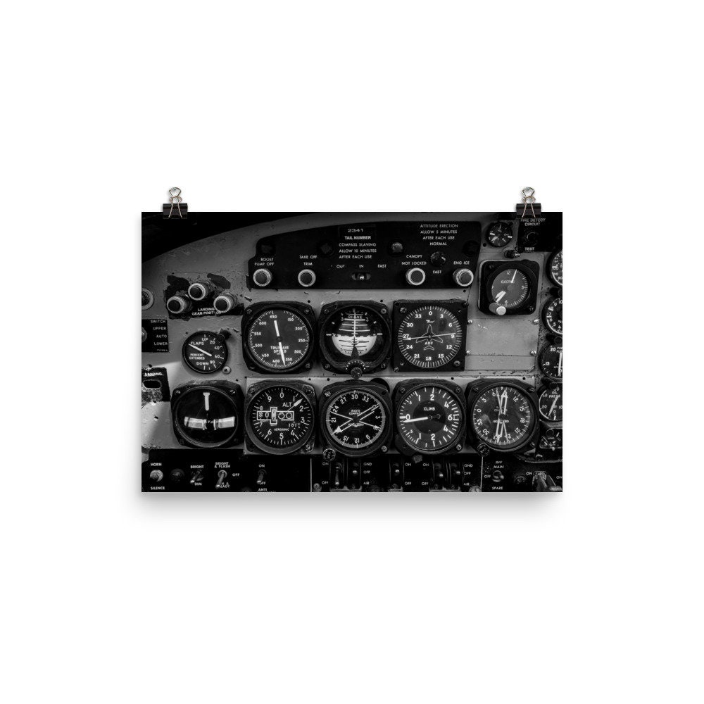 Cockpit Poster | Aviation | Airplane | Jet | Black and White - Etsy