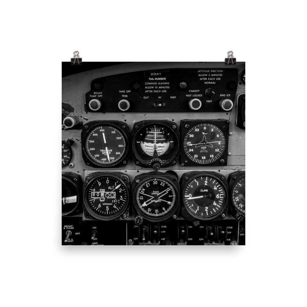 Cockpit Poster | Aviation | Airplane | Jet | Black and White - Etsy