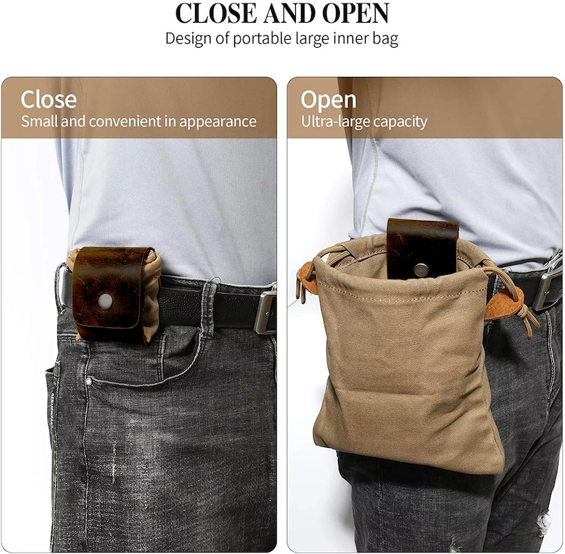 Genuine Leather Waxed Canvas Foraging Pouch. Collapsible Bag - Etsy