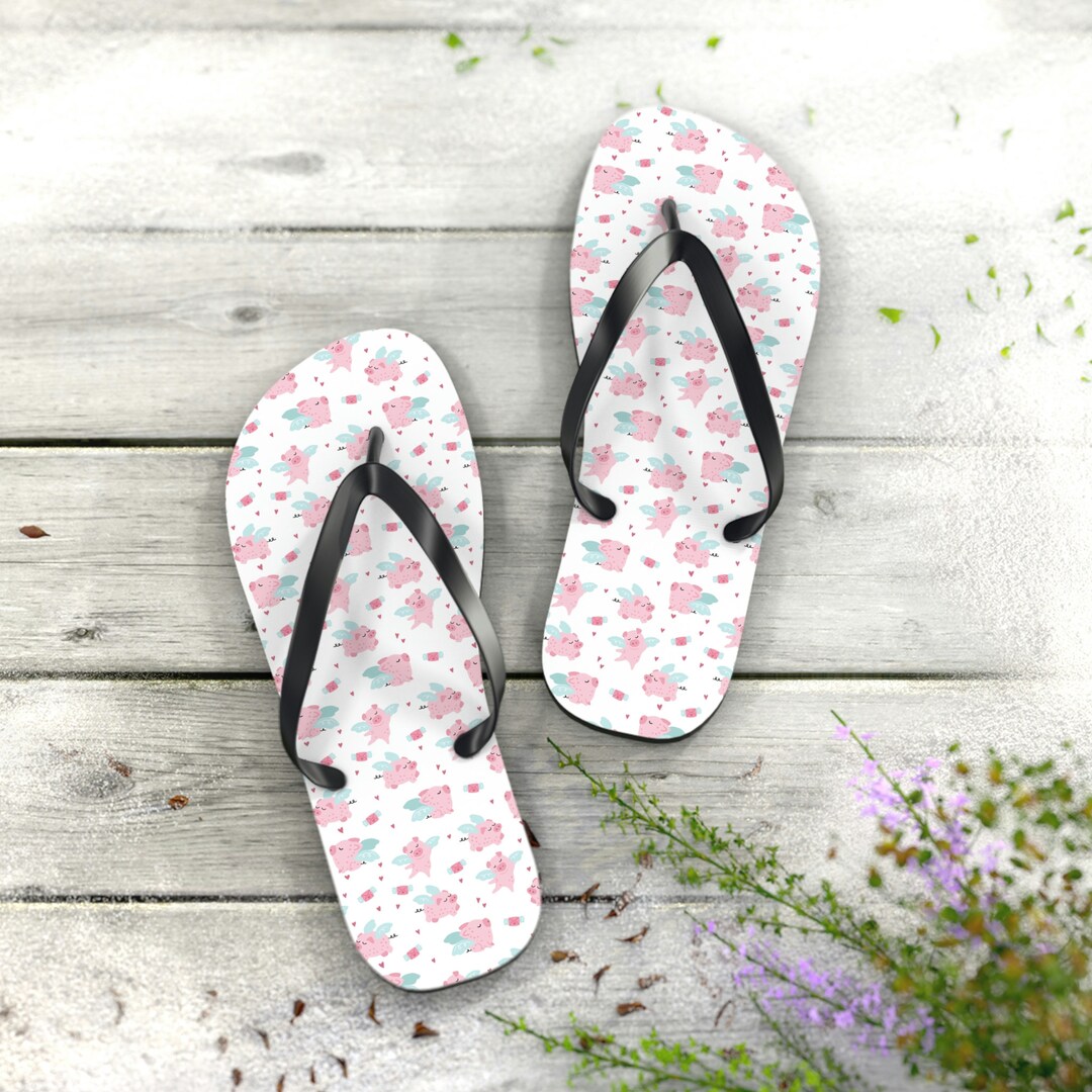 When Pigs Fly Pig Print Flip Flops - Beach Sandals, Shower Shoes ...