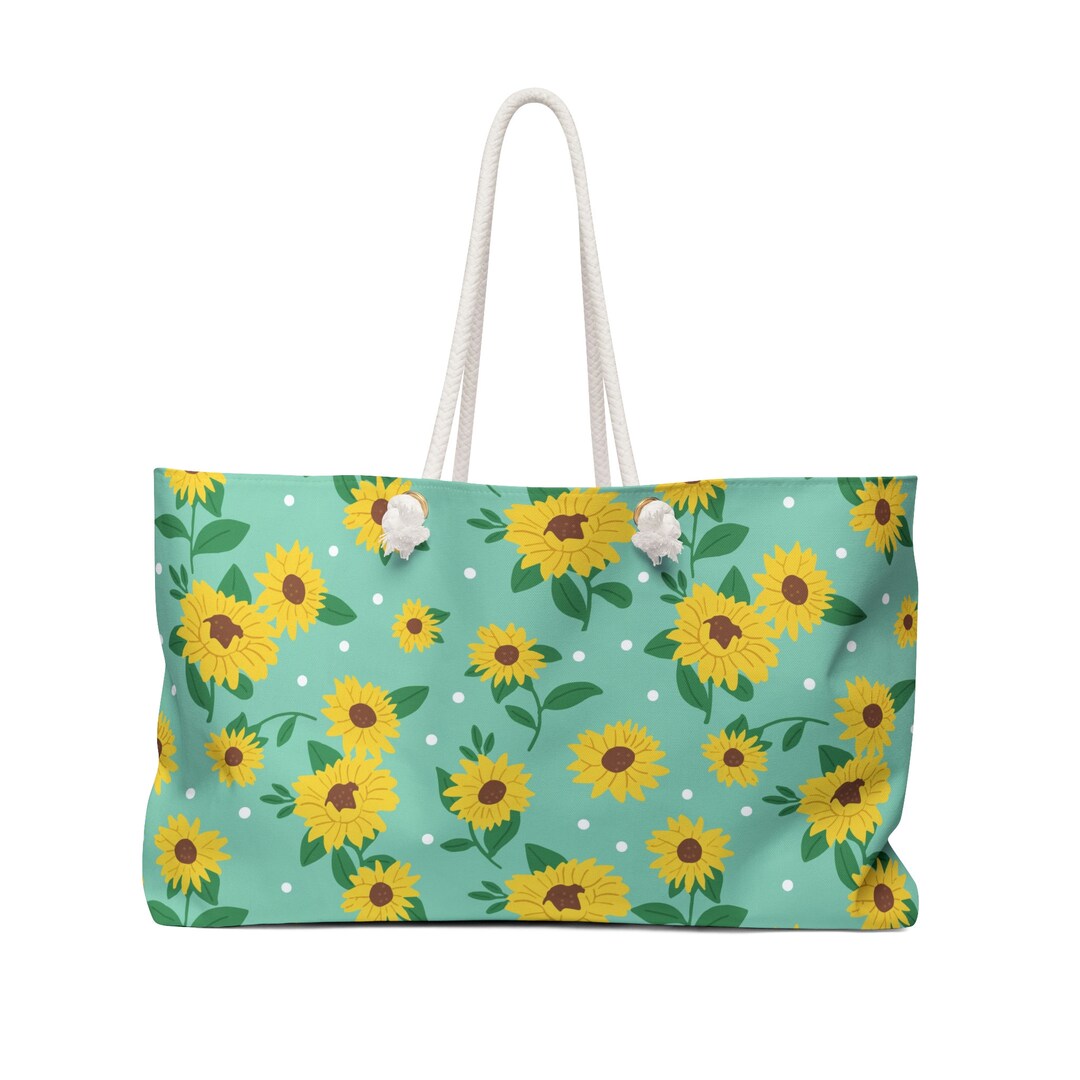 Sunflowers on Teal Weekender Bag - Large Tote Bag, Travel Bag - Etsy