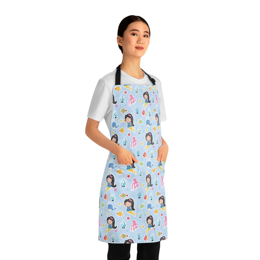Cute Mermaid Print Satin Finish Apron With Pockets - Etsy
