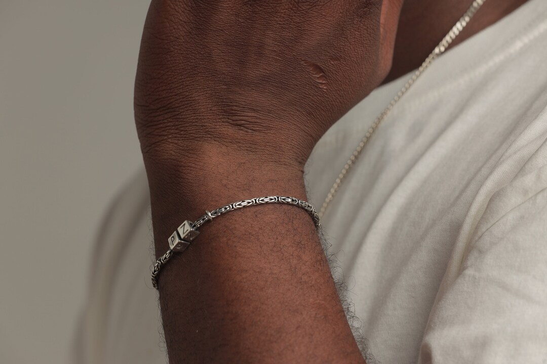 Cube Initial Man's Bracelet, Gift for Father, Bracelet for Man, Charm ...
