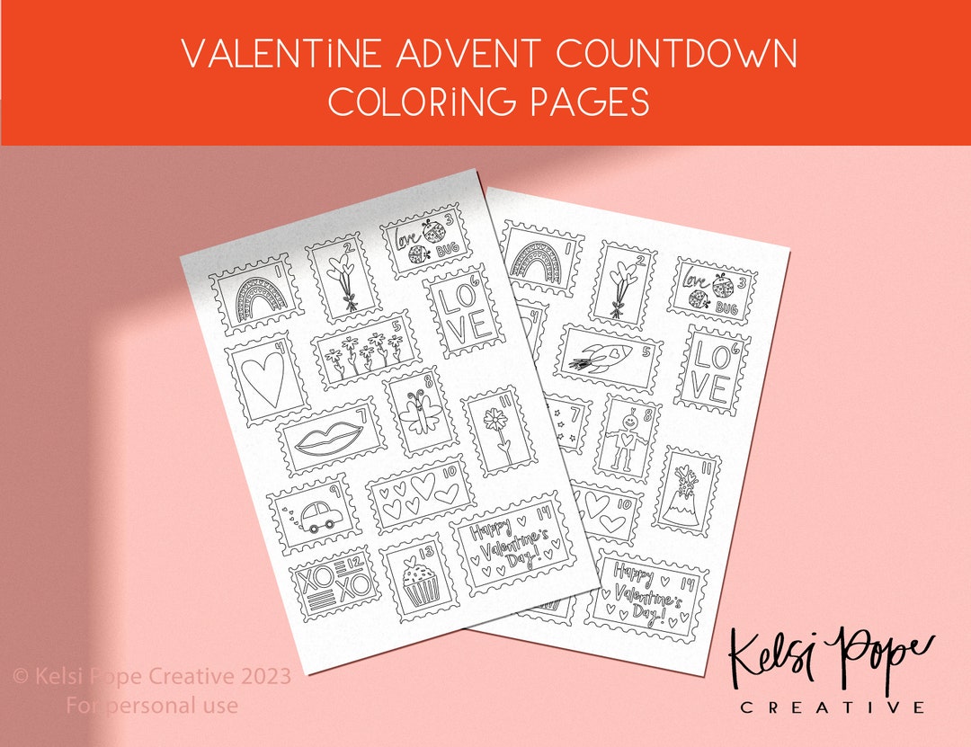 Valentine Coloring Page Advent Calendar Countdown, Valentine Advent ...