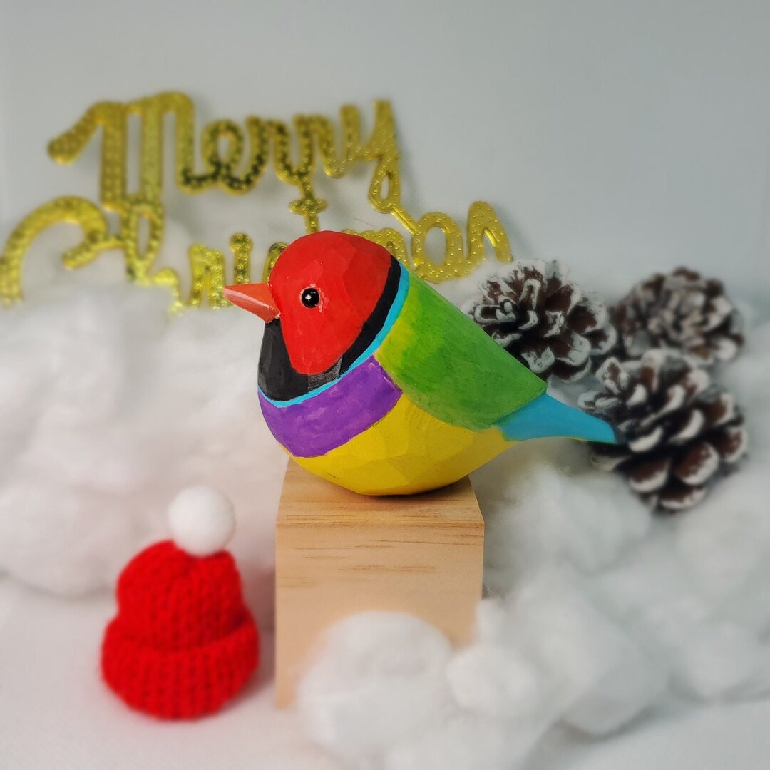 Gouldian Finch Handmade Bird Figurine Painted Wooden Home Decor ...