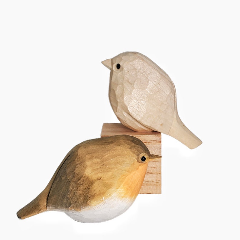 Robin Statue Wooden Hand Carved Painted Bird Ornaments - Etsy