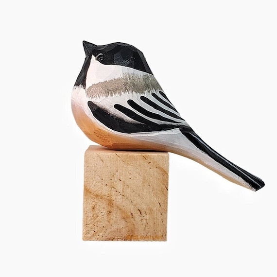 Chickadee Bird Figurine Hand Carved Painted Wooden - Etsy