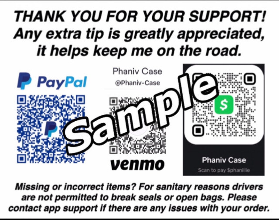 Doordash Grubhub Ubereats Driver Customized QR Code for Tips (digital ...