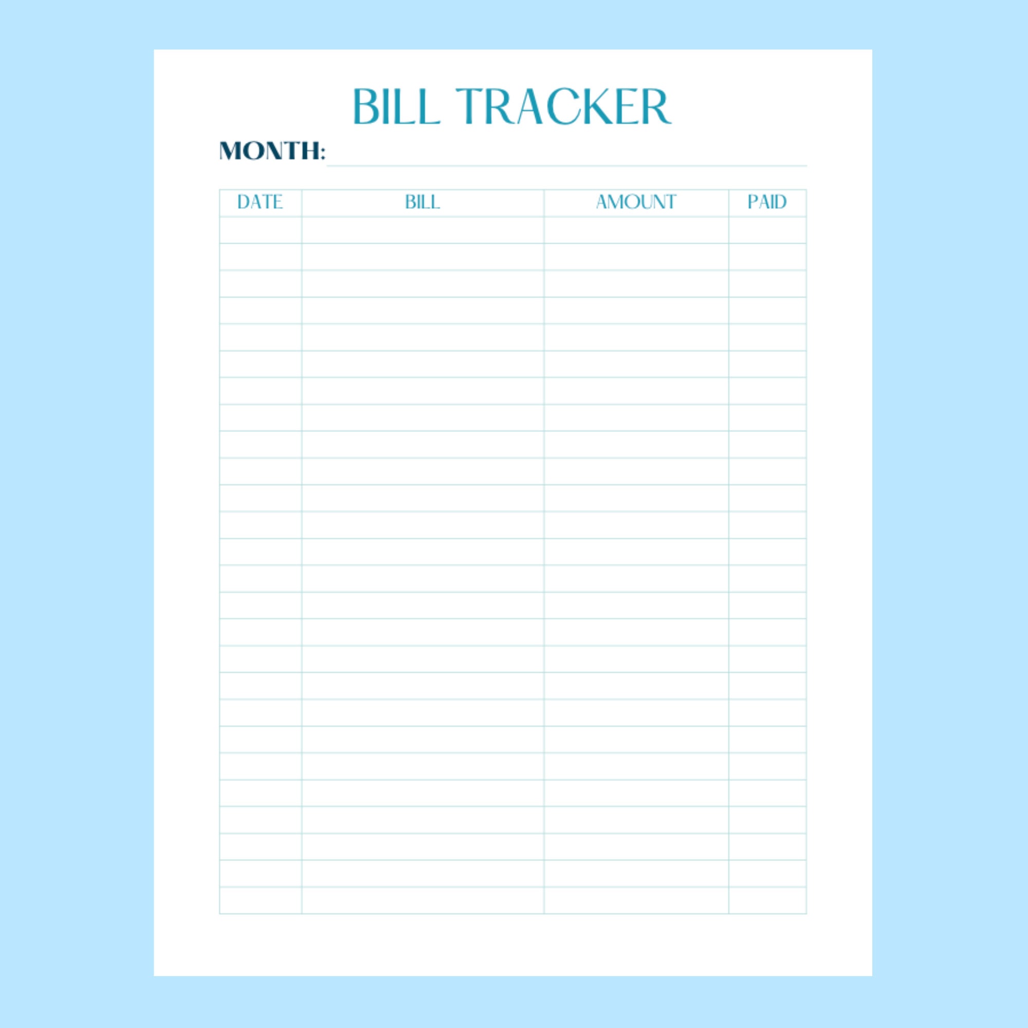 Bill Tracker Printable Template, Bill Organizer, Bill Planner, Bill ...