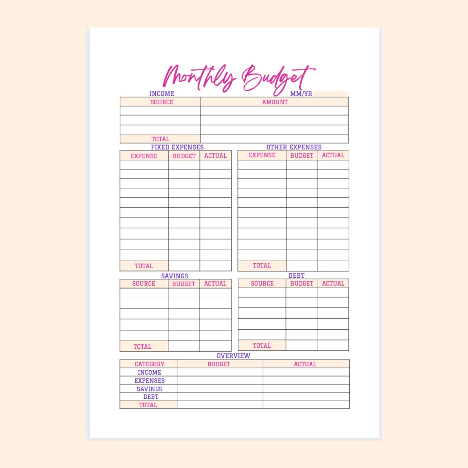 Monthly Financial Planner Template, Printable 30 Pages Money Tracker ...