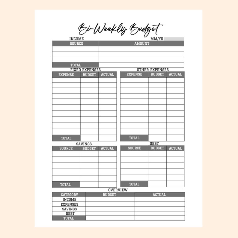Bi-weekly Budget Template, Bi-weekly Budget Printable, Bi-weekly Budget ...