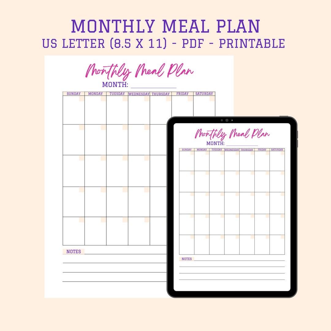 Monthly Meal Plan Template, Monthly Meal Plan Printable PDF, Meal Plan ...