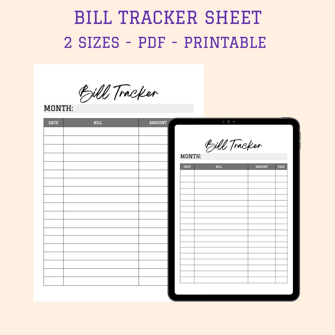 Bill Tracker Printable Template, Bill Organizer, Bill Planner, Bill ...