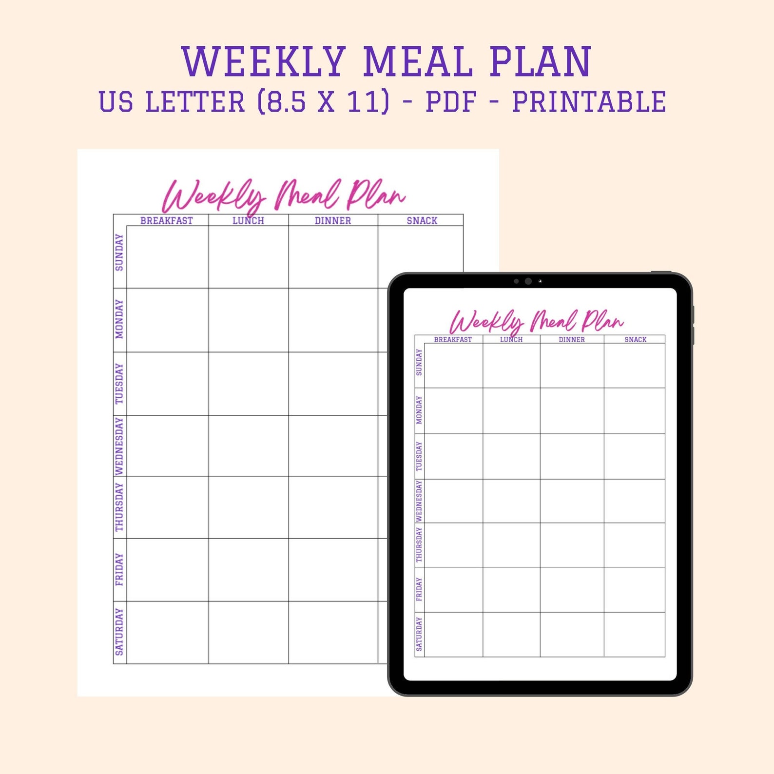 Weekly Meal Plan Template, Weekly Meal Plan Printable PDF, Healthy Meal ...