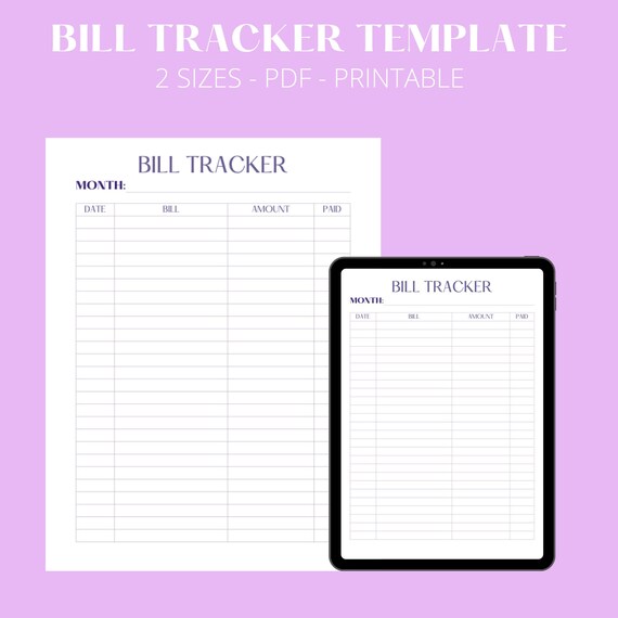 Bill Tracker Printable Template Bill Organizer Bill Planner - Etsy