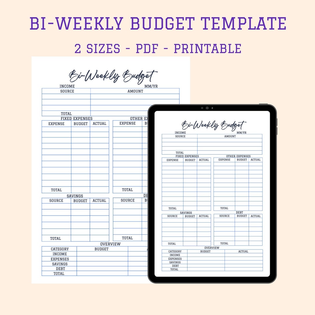 Bi-weekly Budget Template Printable, Bi-weekly Paycheck PDF, Bi-weekly ...