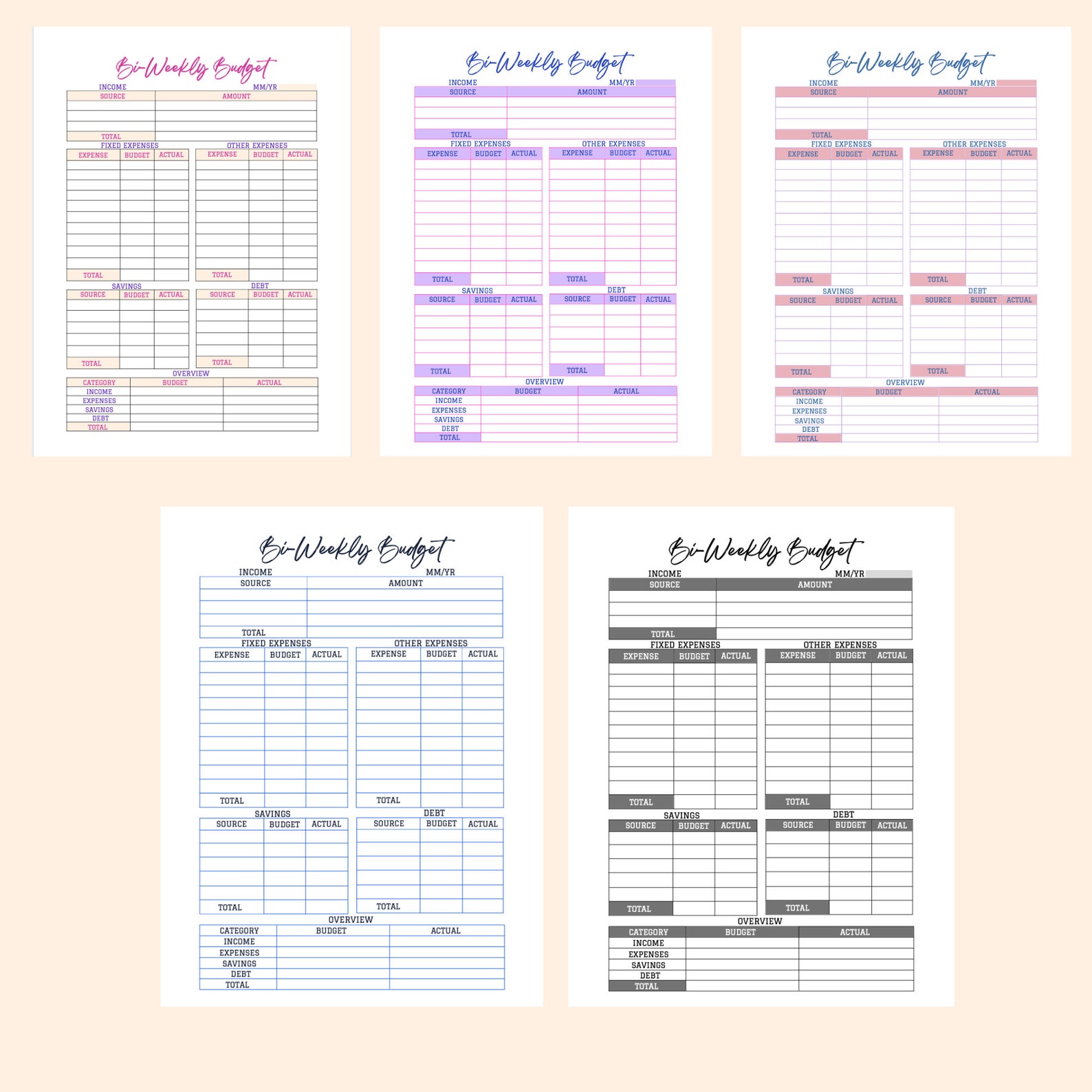 Bi-weekly Budget Template, Bi-weekly Budget Printable, Bi-weekly Budget ...