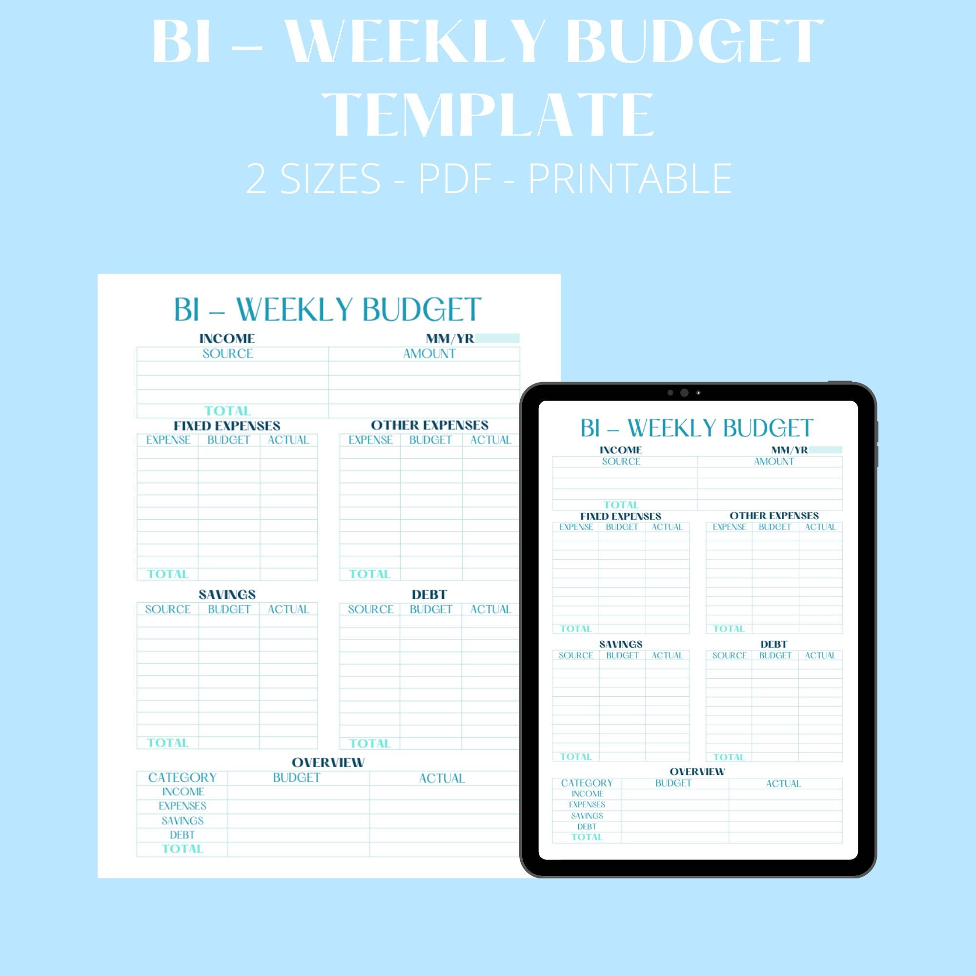 Bi-weekly Budget Template, Printable Bi Weekly Paycheck Planner ...