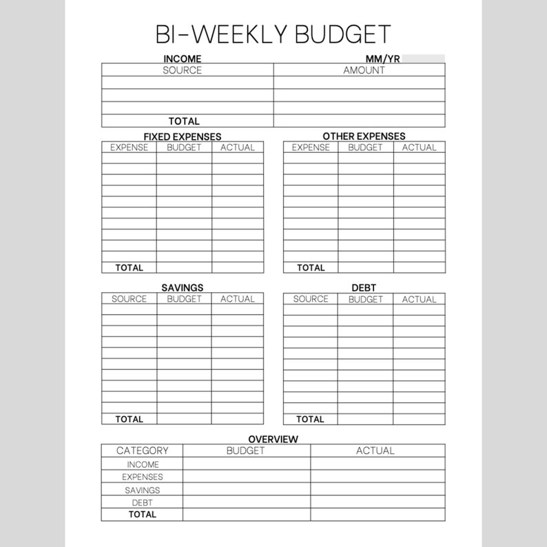 Bi-weekly Budget Template, Printable Bi Weekly Paycheck Planner ...