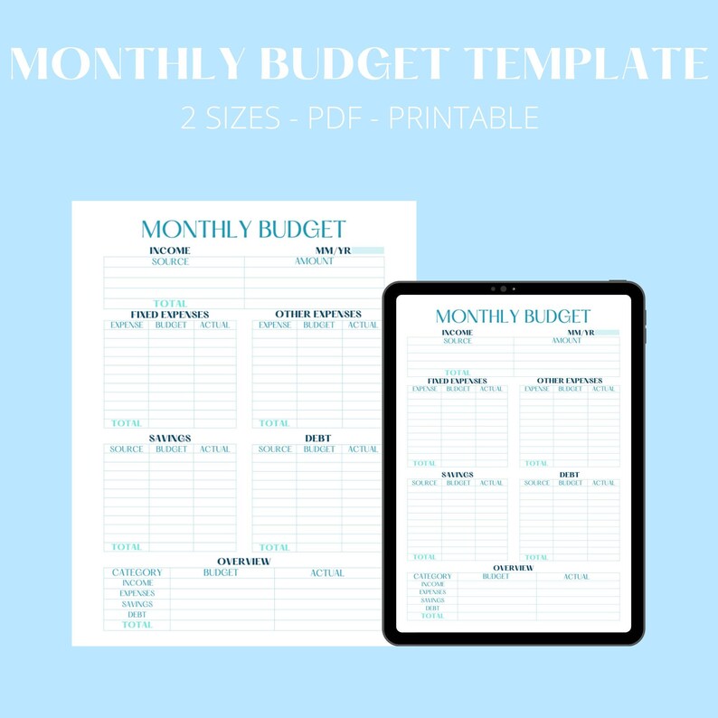 Monthly Budget Finance Template Printable Monthly Finance - Etsy