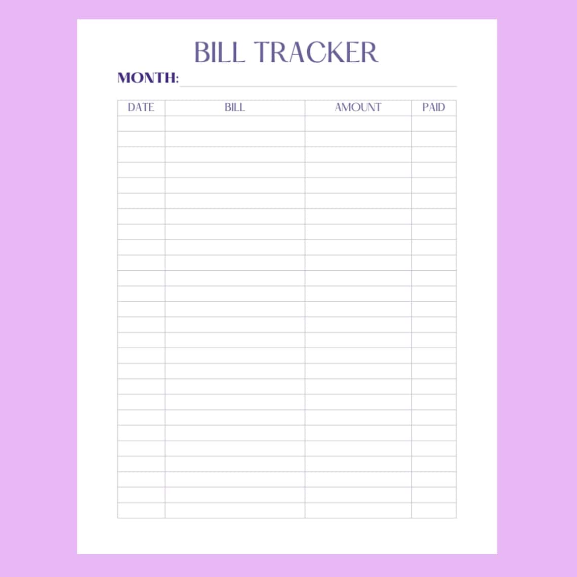 Bill Tracker Printable Template Bill Organizer Bill Planner - Etsy