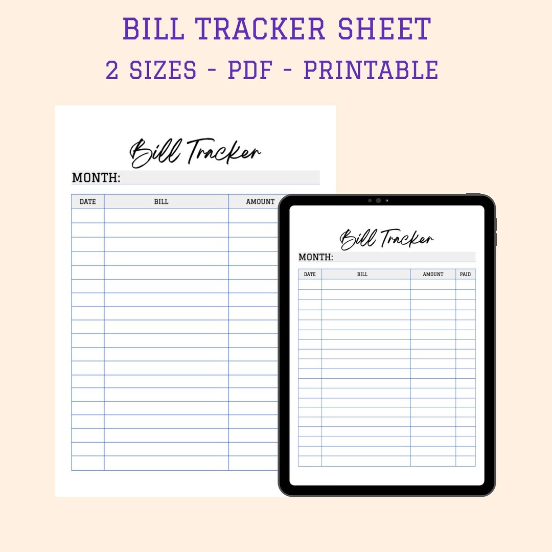 Plantilla imprimible de Bill Tracker, Organizador de facturas ...