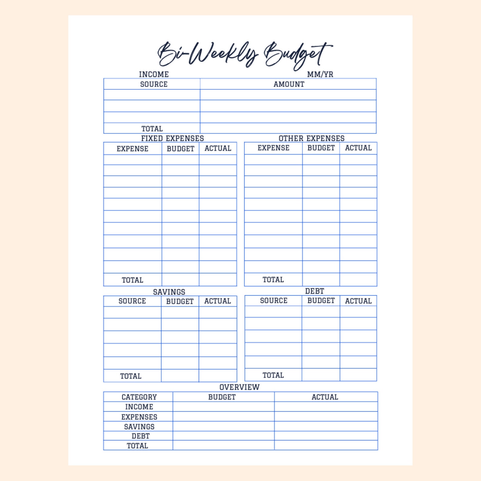 Bi-weekly Budget Template, Bi-weekly Budget Printable, Bi-weekly Budget ...