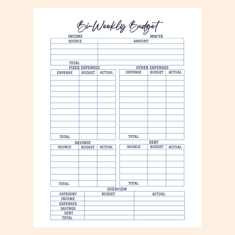 Bi-weekly Budget Template, Bi-weekly Budget Printable, Bi-weekly Budget ...