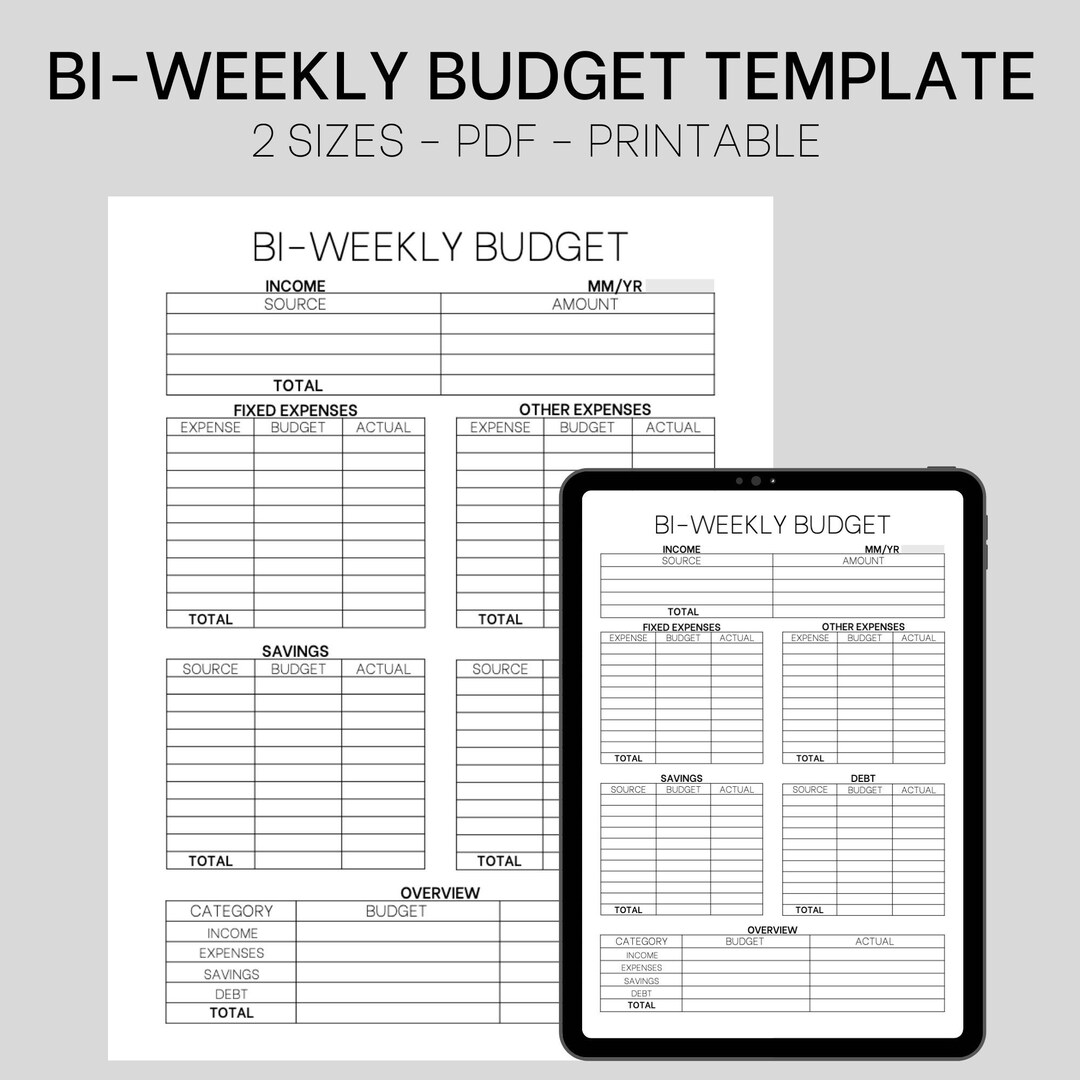 Bi-weekly Budget Template, Printable Bi Weekly Paycheck Planner ...